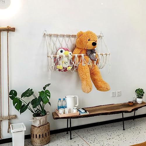 Stuffed Animal Net or Hammock,Boho Handmade Cute Stuffed Animals Storage For Hanging,Toy Storage Organizer For Kids Bedroom (Beige 3)
