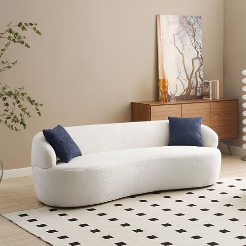 EASYTOUR Curved Sofa, Modern 3-Seater Upholstered Sofa Couch with 2 Pillows, Modern Fabric Boucle Couch for Living Room, Bedroom, Apartment, Office, No Assembly Needed, Beige