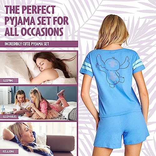 Disney Stitch Womens Pyjamas Short PJs for Women Sets Two Piece Eeyore Nightwear Sleepwear Stitch Gifts (Blue Stitch, M)