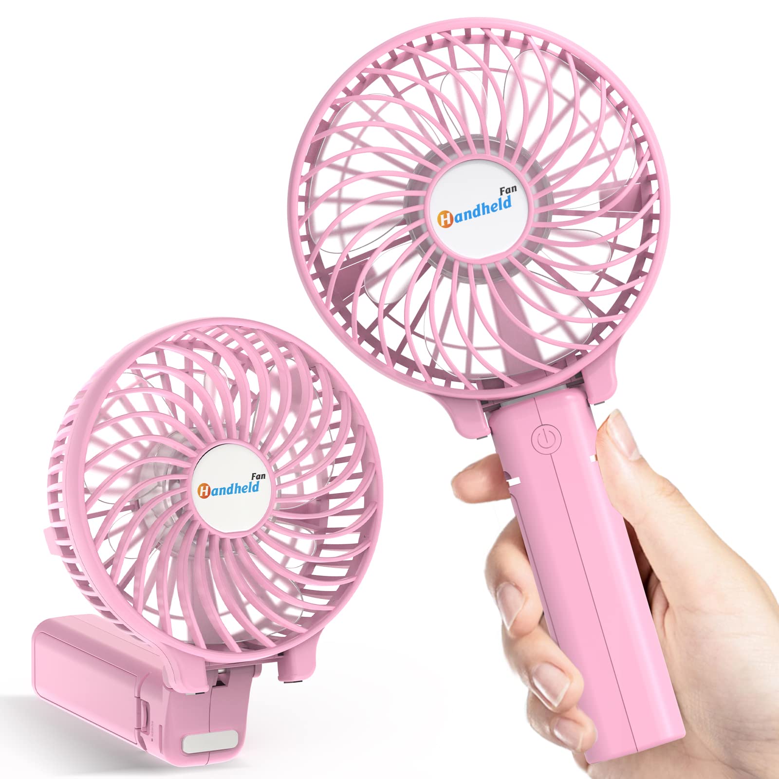 Lafhome Portable Handheld Fan, USB Rechargeable Hand Held Fan Foldable Desk Fan, 3 Speeds Battery Operated Fan Mini Electric Table Cooling Fan Personal Desktop Fan for Home Office Travel Pink