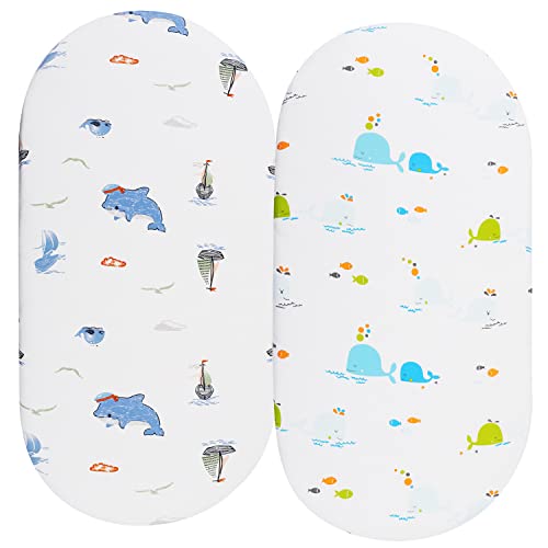Bassinet Sheets 16" x 32", 2 Pack, 100% Jersey Knit Cotton, Ultra Soft Breathable Grey Arrows and Black Triangles