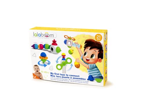Lalaboom My First Step-by-Step Developmental Sensory 21 Piece Bead Activity Set – Pop, Twist, Mix, Stack, Spin, and Lace — STEM Focus – Dishwasher Safe - Ages 10 Months - BL600,Multicolored