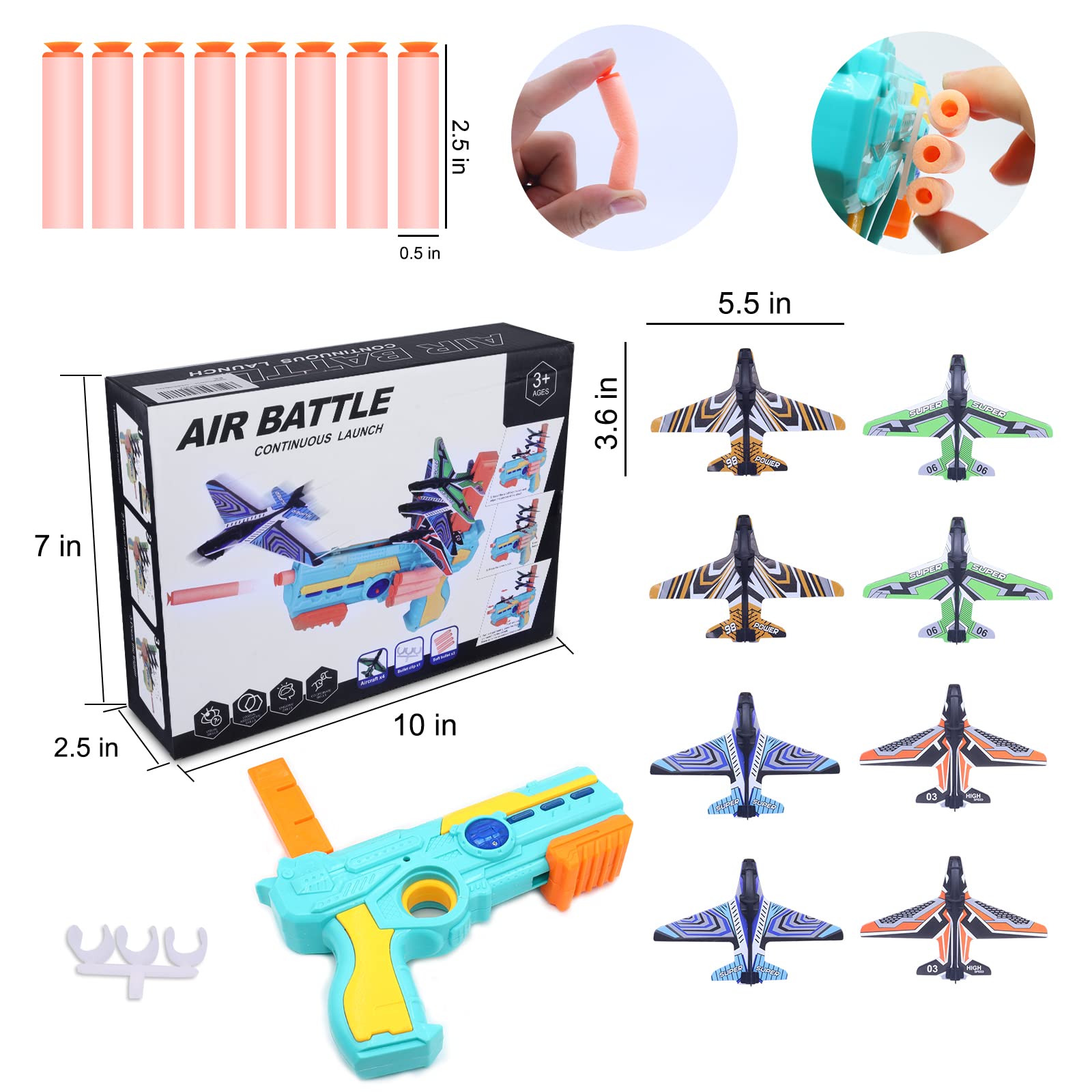 FFHAOYHAO Airplane Toy Bubble Catapult Plane for Kids One-Click Ejection Foam Planes Blaster with 8 Glider Foam Planes, 8 Foam Darts, Outdoor Launcher Toys for 3 4 5 6 7 8 Years Old Boys