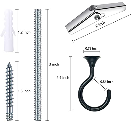 Evsteluo 2 Sets Large Swag Ceiling Hooks Heavy Duty Swag Hook with Hardware for Hanging Plants Ceiling Installation Cavity Wall Fixing (2 Sets, Black)