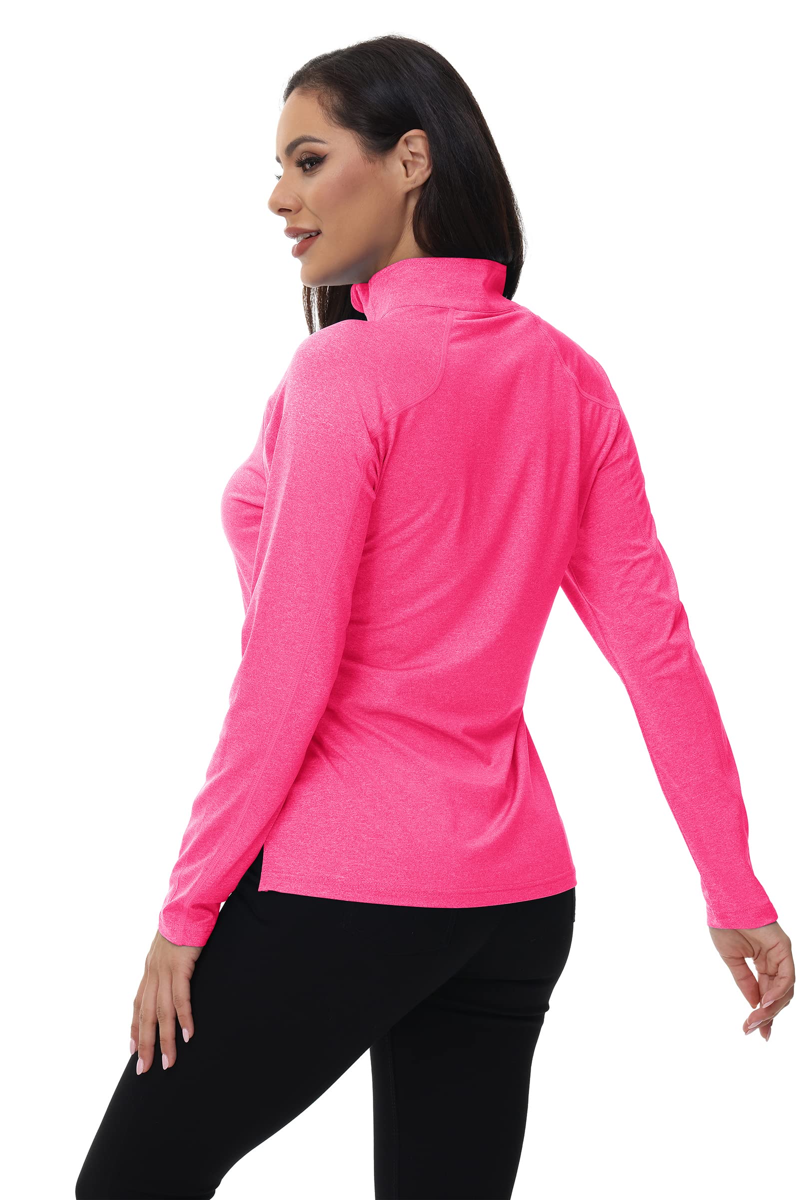BASUDAM Women's Long Sleeve Pullover Quarter Zip Shirts Performance Moisture Wicking UPF 50+ for Running Workout Dark Pink S