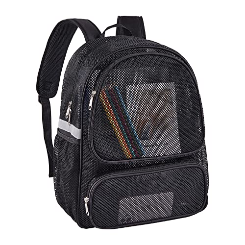 COVAX Heavy Duty Mesh Backpack, See-through Large Mesh Backpack for Men Women, Lightweight Mesh Daypack with Reflective Stripes for Work, Sports Equipment