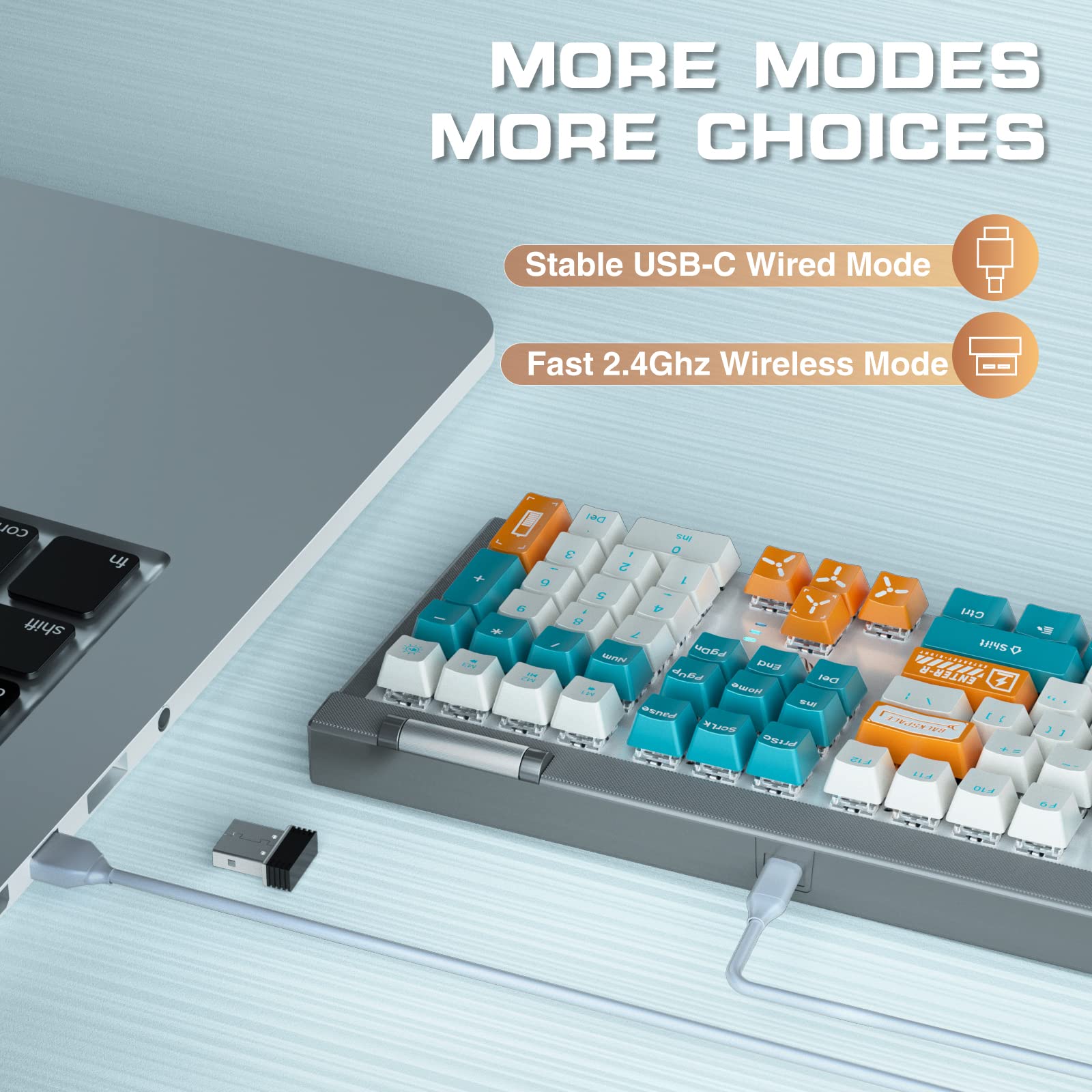 AULA F3050 Wireless Mechanical Keyboard, Custom Hotswap Keyboard for Windows PC Gaming, Full Size Computer Gamer Keyboard, LED Backlit Keys, Wireless/Wired Connection, Blue Switch