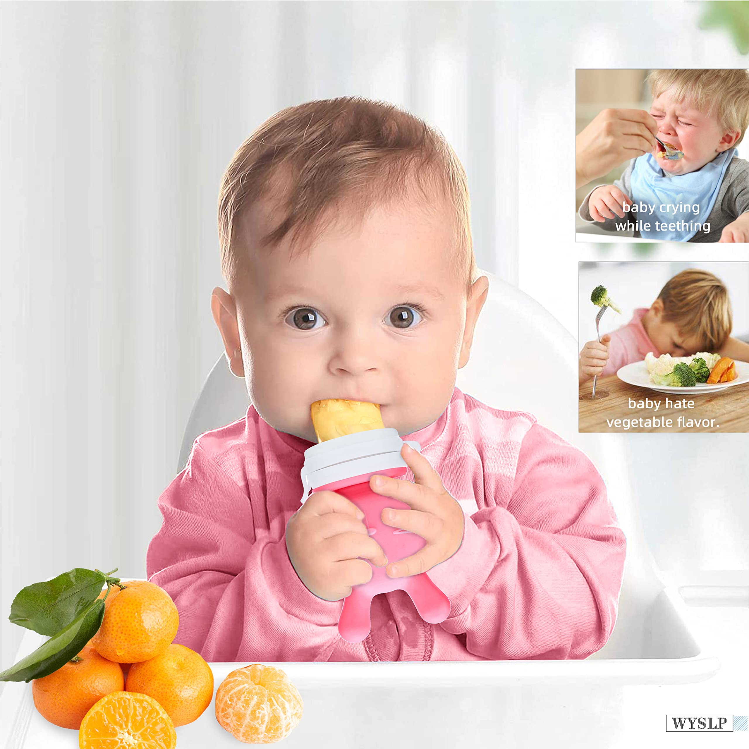 Baby Fruit Feeder Silicone Food Pacifier | Infant Teething Relief Toy Teether | Milk Frozen Mesh Feeders | Safely Self Feeding Teethers for Babies 0-6-12-18 Months Boys and Girls,Peachpink
