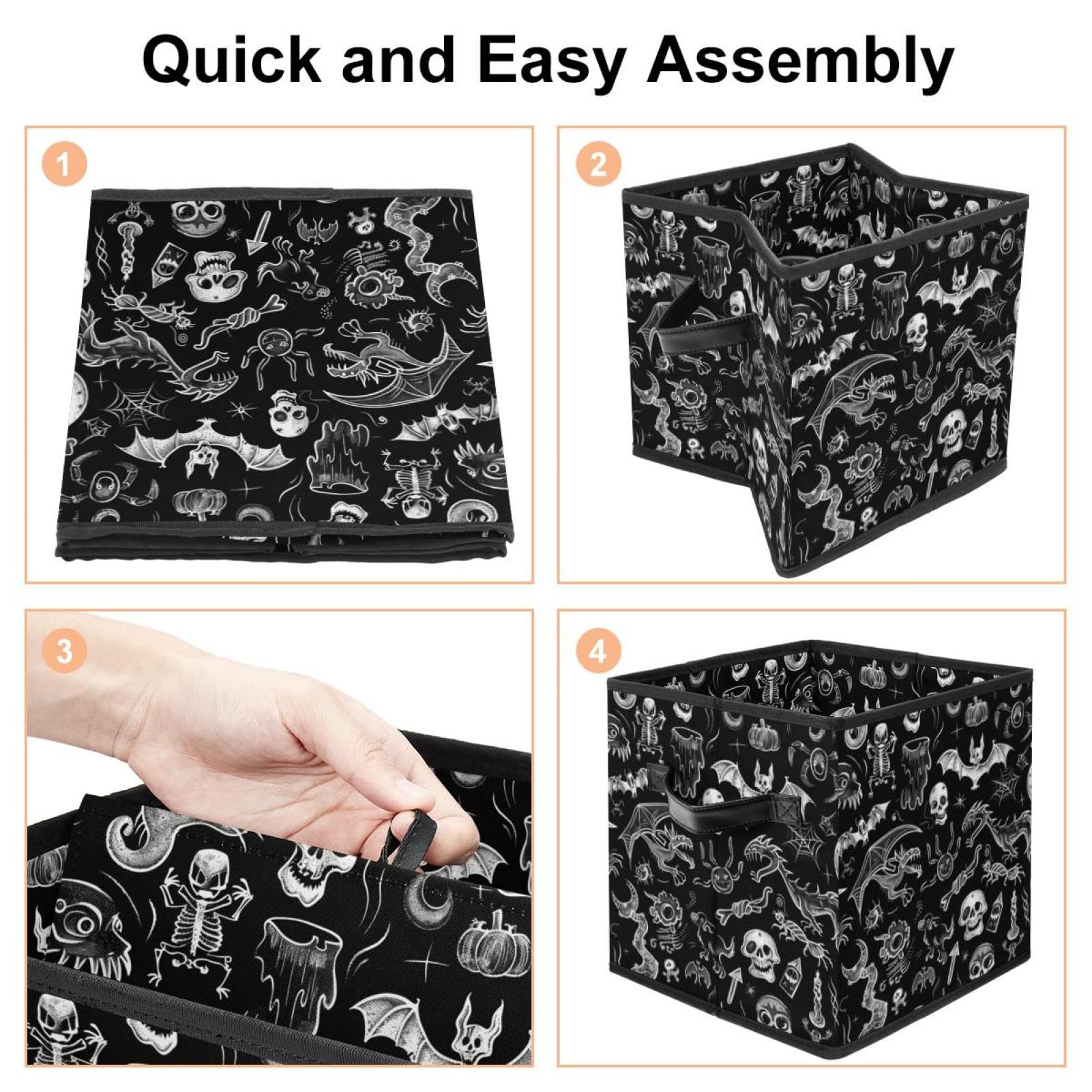 KQNZT Fabric Storage Bins, Storage Baskets for Organizing, Fabric Storage Baskets with Handles, Halloween Black Cat Bat Orchestra Spider, Foldable Storage Cubes