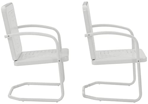 Crosley Furniture Bates 2-Piece Outdoor Chair Set, Retro Metal Patio Chairs for Dining, Porch, Deck, Balcony, White Gloss