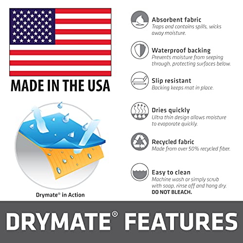 Drymate Pet Bowl Placemat, Dog & Cat Food Feeding Mat - Absorbent Fabric, Waterproof Backing, Slip-Resistant - Machine Washable/Durable (USA Made) (12” x 20”) (Distressed Wood Tan)
