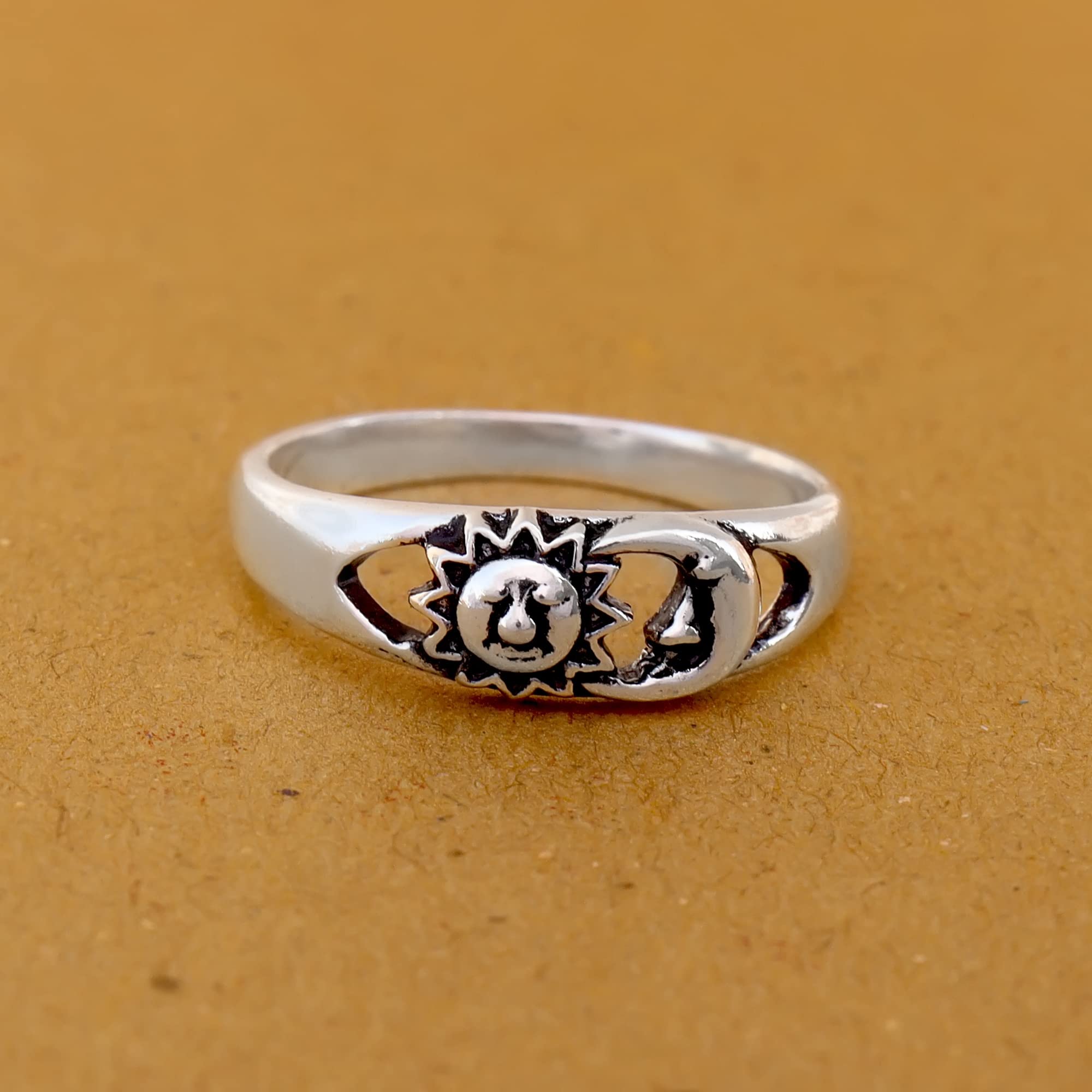 AUNERCART Silver Sun Moon Universe Ring Black Oxidized Wedding Promise Statement Anniversary Valentines Gift Ring (7)