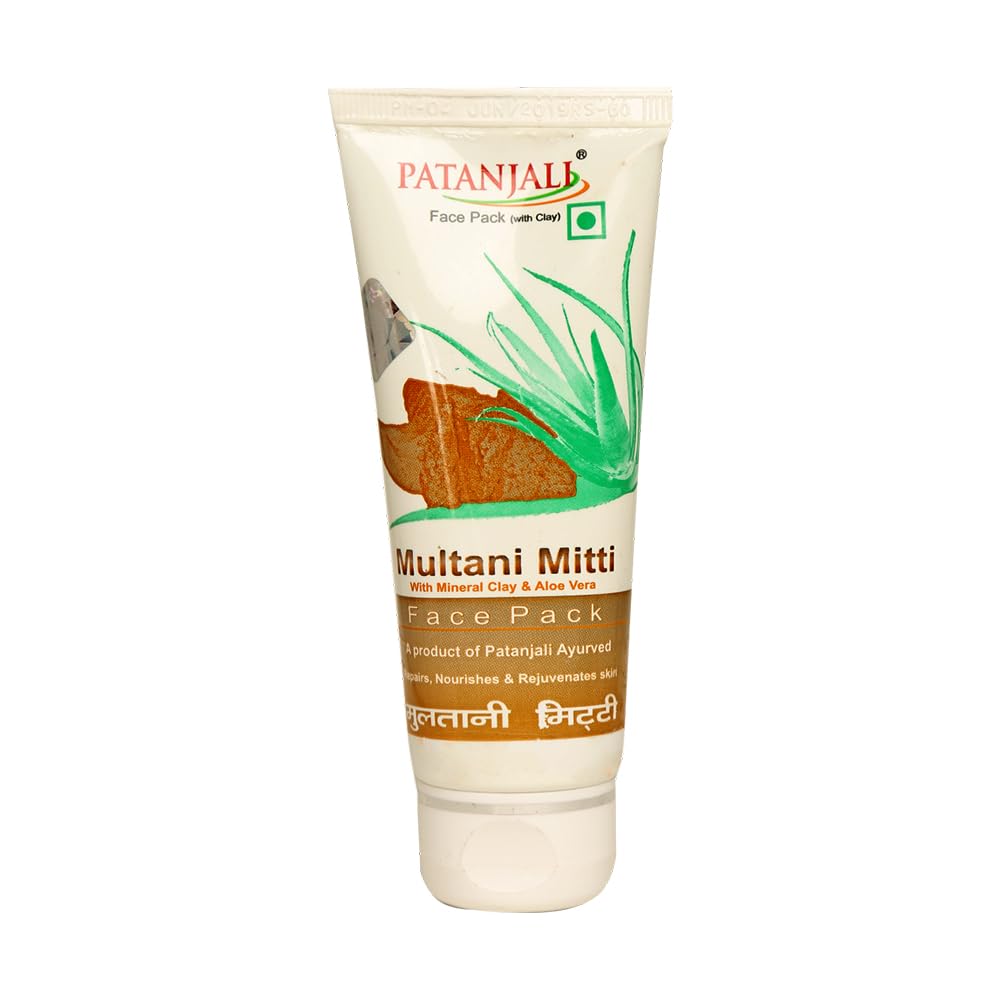 Patanjali Aloevera Multani Mitti Face Pack - 2.12 oz (Set of 3, 60g Each) | Natural Ayurvedic Facial | Deep Cleansing & Nourishing