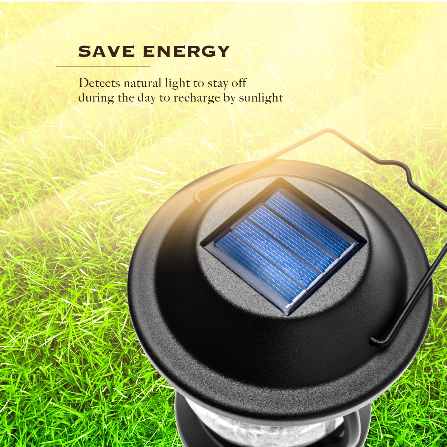 Landia Home Solar Pathway Lantern - Outdoor Decorative 2 in 1 Path Light or Hanging Lantern with Large Crackle Glass Housing, 2-Pack