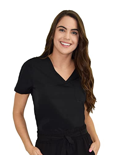 Green Town Women's Medical Nursing Tuck-In V-Neck Scrub Top GT Performance-Black-Large