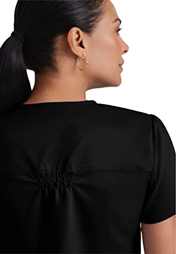Grey's Anatomy Women's Two Pocket V-Neck Scrub Top with Shirring Back, Black, Medium