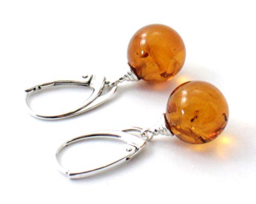 Baltic Amber Earrings For Women with Silver - Drop Dangle - Oval Shape - TipTopEco (Cognac Oval)