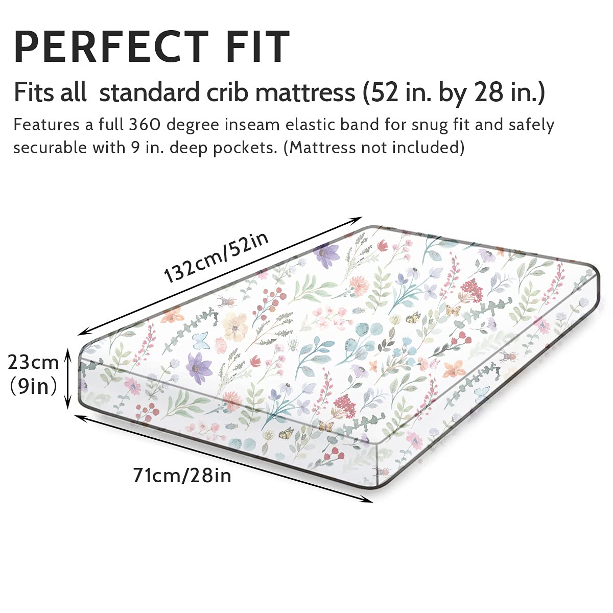 Baby Soft Crib Sheet and Baby Minky Blankets with White Watercolor Floral