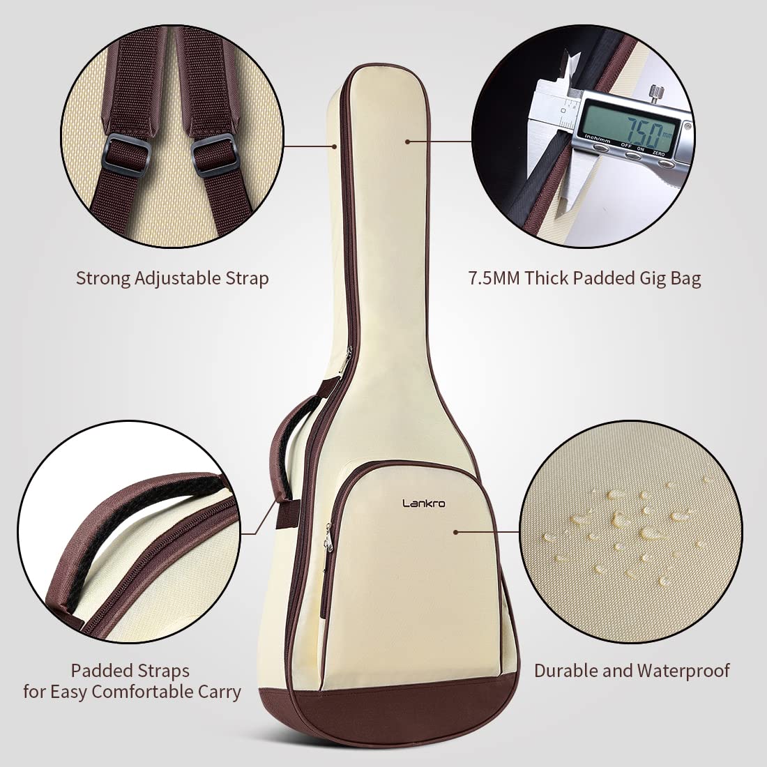 Lankro 38 in Guitar Acoustic Guitar Beginner kit Adult Cutaway Acoustic Guitar Guitarras Starter Set Bundle with Padded Gig Bag, Strap, Capo, Strings, Picks