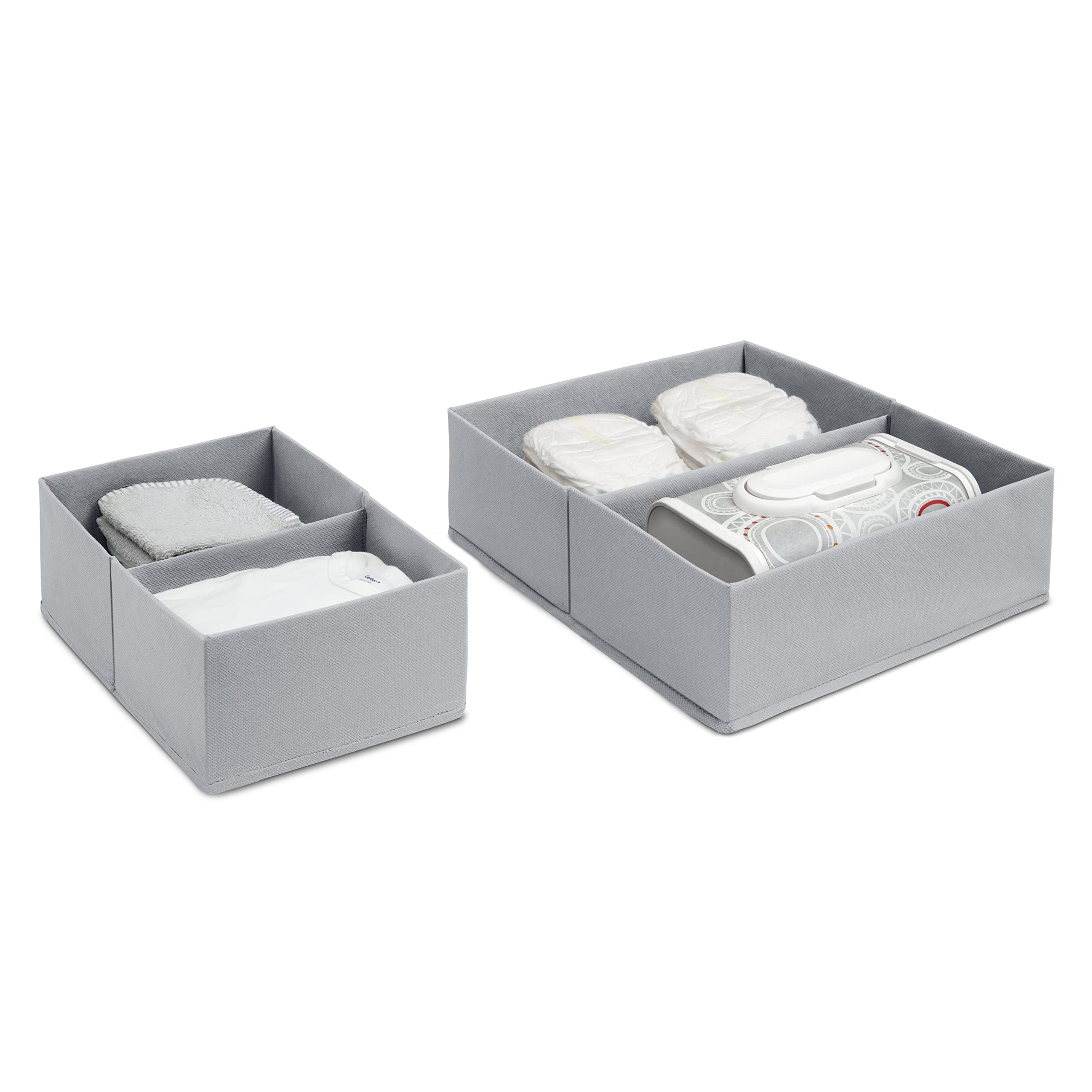 Delta Children Serta 7-Piece Essential Changing Table Set - Newborn Baby Gift Set for Boys and Girls – Includes Changing Pad, Plush Changing Pad Cover, 3 Changing Pad Liners and 2 Storage Bins, Grey