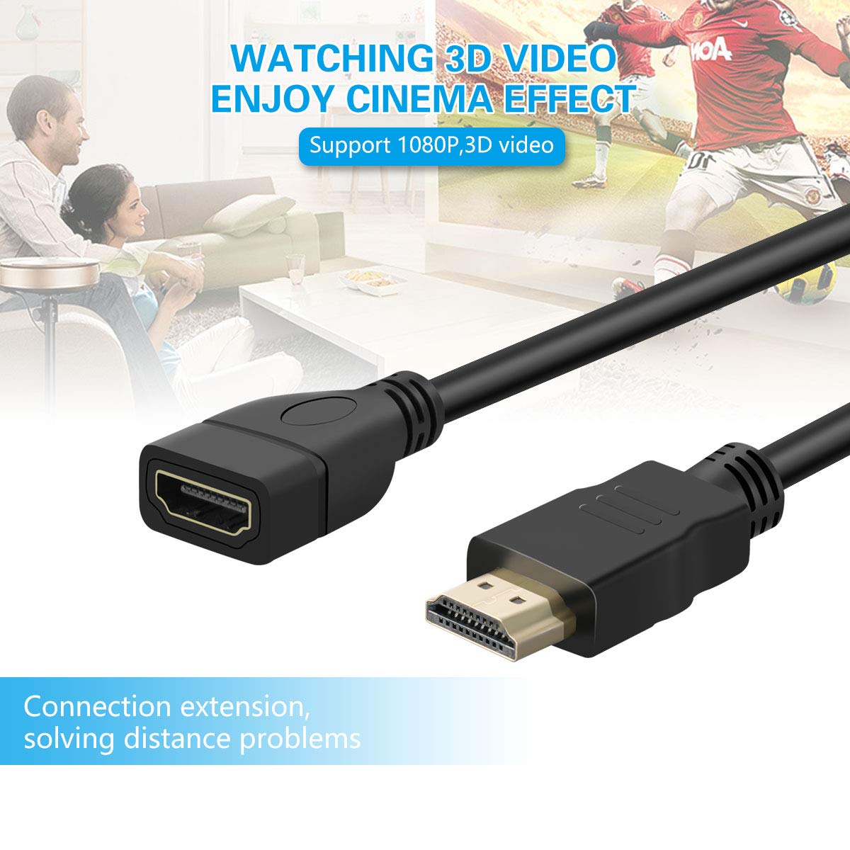 LANMU HDMI Extender, HDMI Extension Cable Male to Female 18Gbps High Speed 4K Extender Cord Adapter Compatible with Roku/Fire TV Stick,Chromecast, PS4/PS5,Nintendo Switch (1FT, 2Pack)
