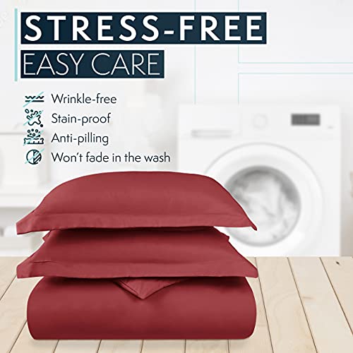 HC COLLECTION 1500 Thread Lightweight Duvet Cover Bed Linen Set with Zipper Closure for Comforters with 2 Pillow Shams, Queen, Burgundy