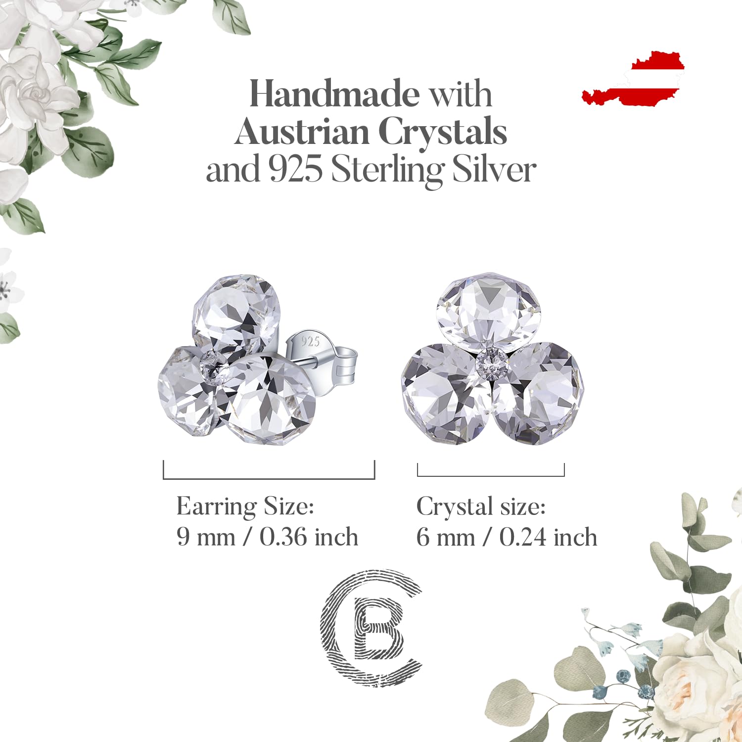 Chic Bijoux Birthstone Stud Earrings for Women, Handmade Earrings With 4 Austrian Crystals and 925 Sterling Silver, Gift for Her, Mom, Crystal Flower Jewelry, Xiris Collection