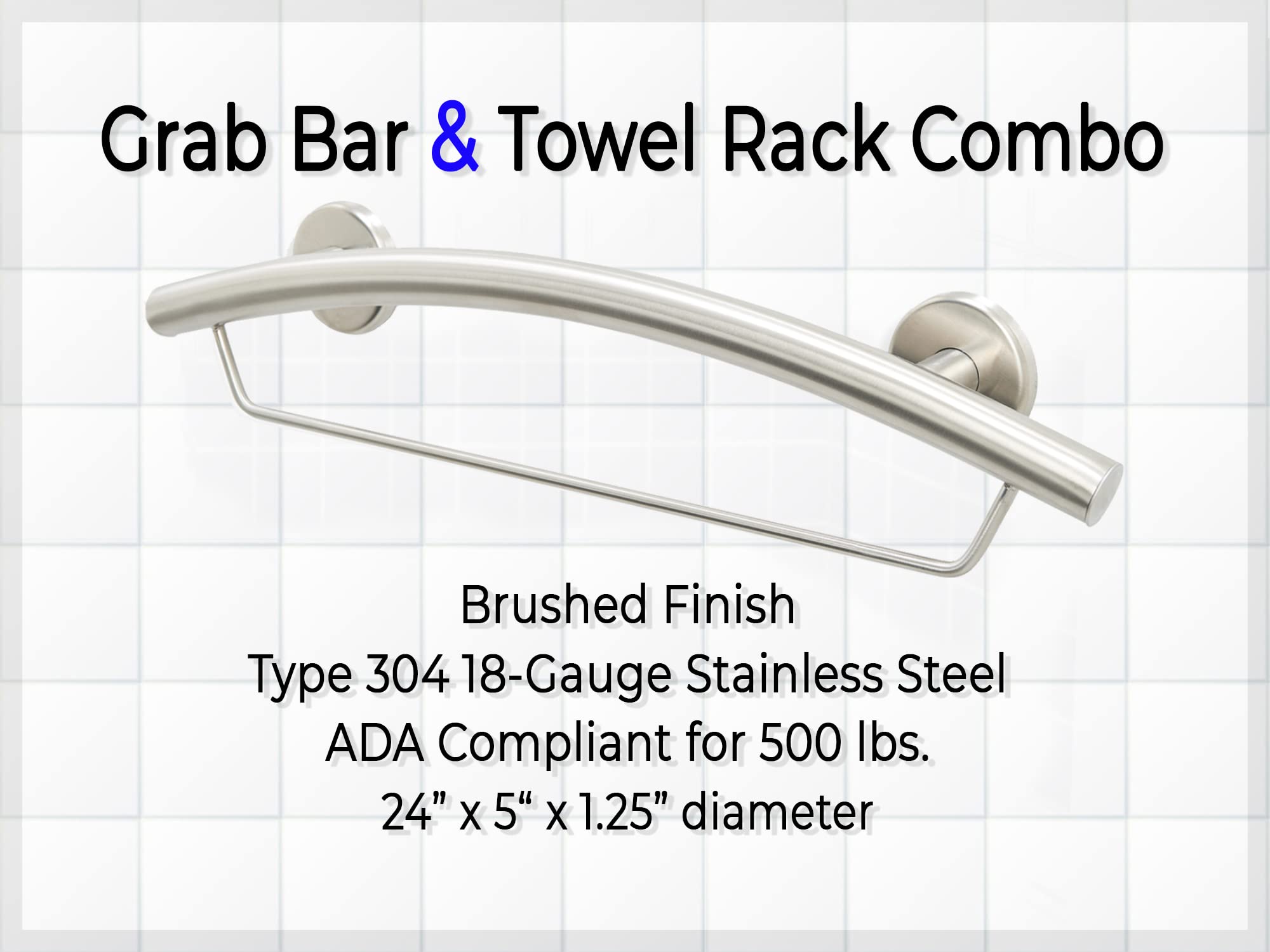 Curved Grab Bar and Towel Rack for Bathroom Shower Kitchen/304 Stainless Steel/Brush Finish/ 24"x 5"