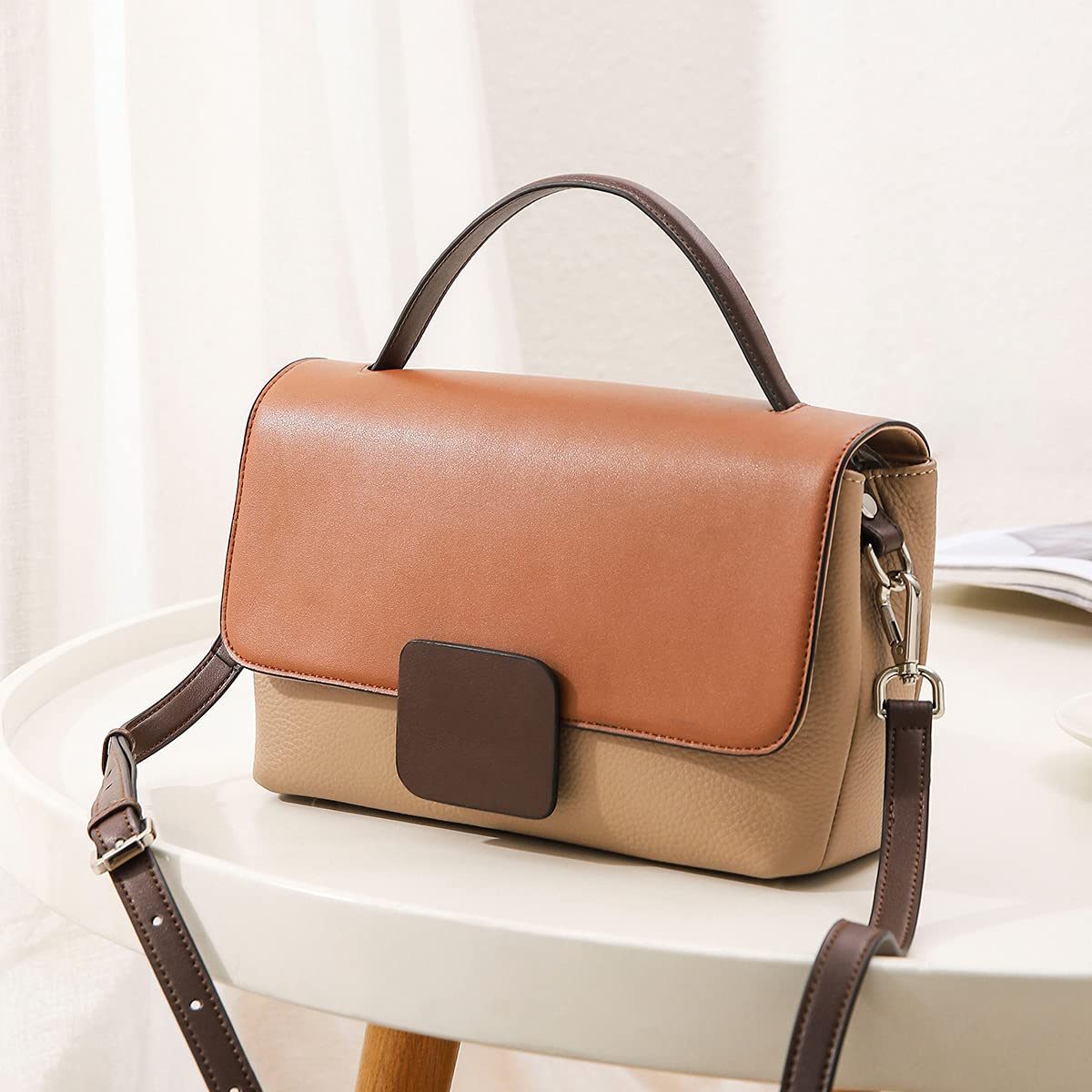 LAORENTOU Women Shoulder Bag Cowhide Satchel Handbag Leather Purse for Women Crossbody Bag (Brown)