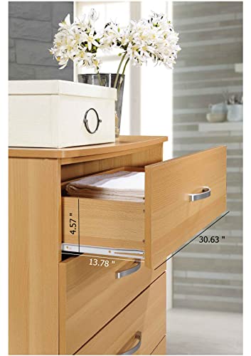 HODEDAH IMPORT 5 Drawer Chest, with Metal Gliding Rails, Beech, 47.8x31.5 inches