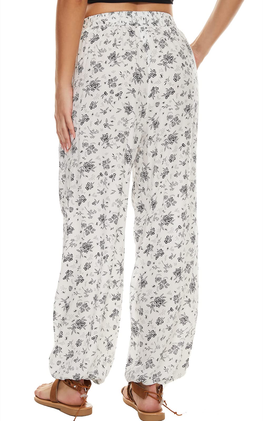 BATHRINS Womens Casual Harem Pants Baggy Boho Pants Summer Floral Beach Pants with Pockets