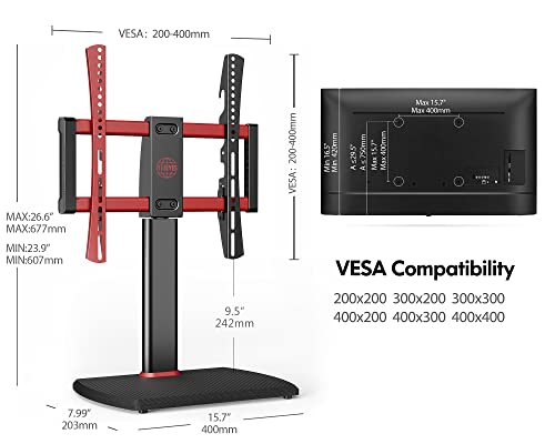FITUEYES Universal TV Stand Base for 32-55 60 inch TV, 2.22 FT Table Top TV Stand with Swivel Mount & Wood Base, Height Adjustable, Max Load 88 lbs, Black