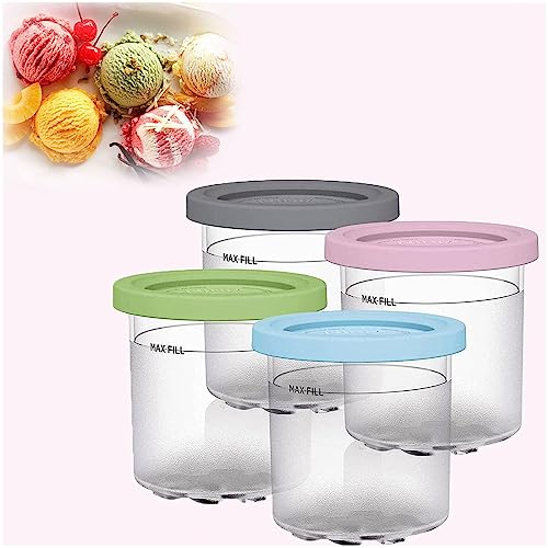 DISXENT Creami Pints and Lids, for Ninja Ice Cream Maker Cups,16 OZ Ice Cream Containers Airtight,Reusable Compatible NC301 NC300 NC299AMZ Series Ice Cream Maker