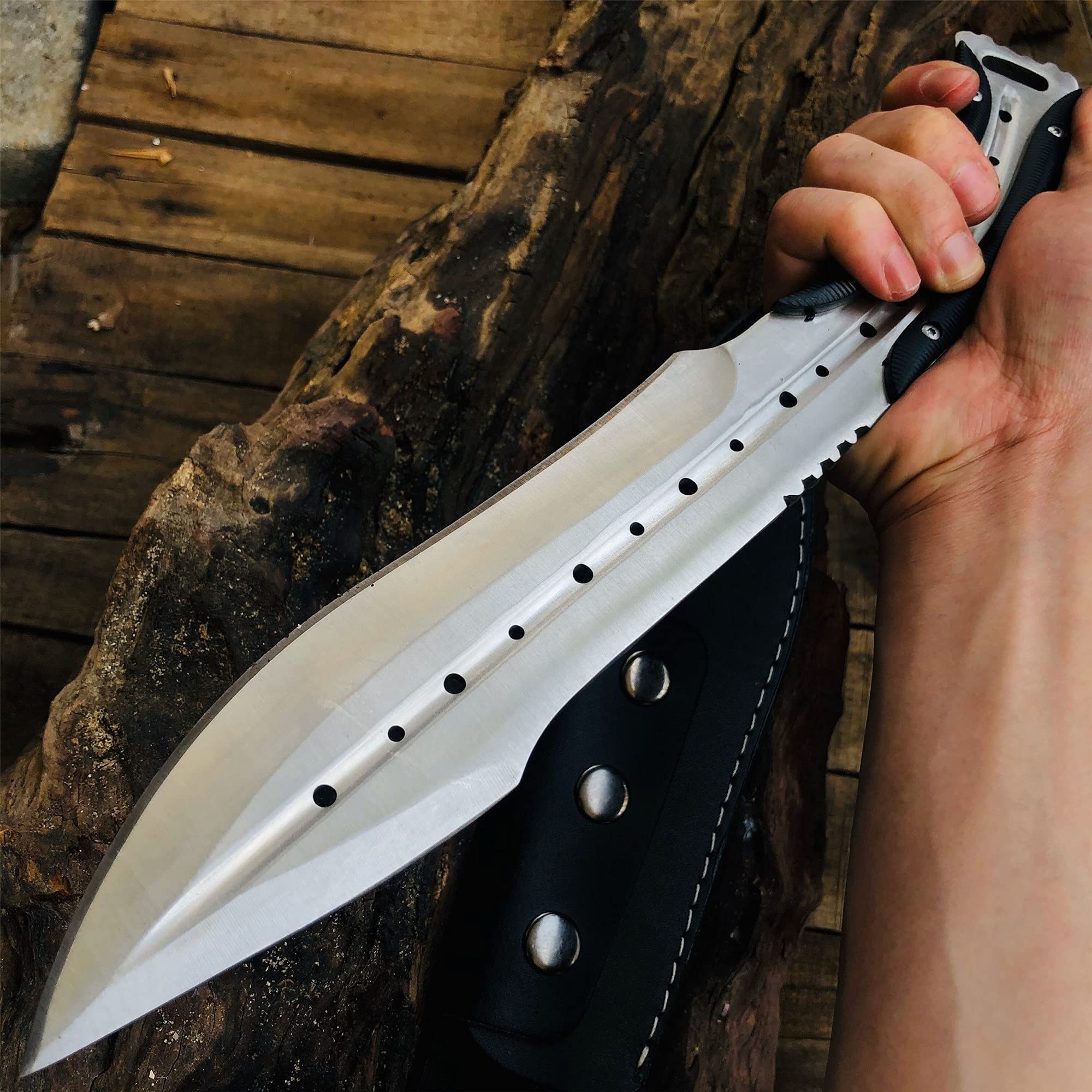 AULAKNIV Collect Customized Full Tang Fixed Blade D2 Steel Perfect Tactical Design 12.5" Bowie Knives Tactical,Hunting,Survival,Camping Tools W/Leather Sheath