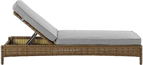 Crosley Furniture Bradenton Reclining Wicker Outdoor Chaise Lounge Chair for Patio, Deck, Backyard, Poolside, Weathered Brown with Gray Cushions