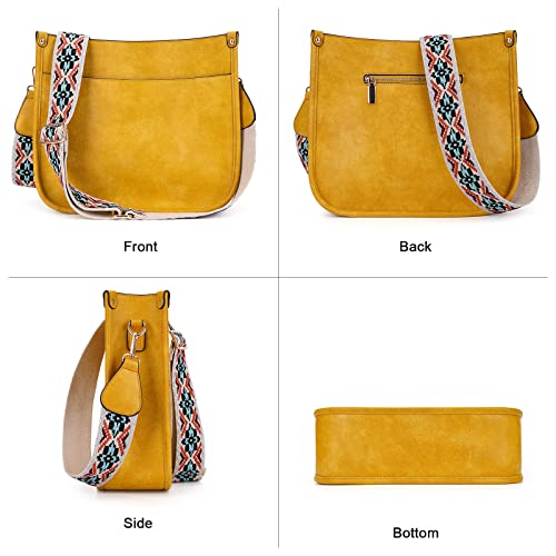 HKCLUF Crossbody Bag Purse for Women Set Leather Hobo Handbag Purse and Wallet Set With 2PCS Adjustable Guitar Leopard Strap Crossbody Bag(Yellow)