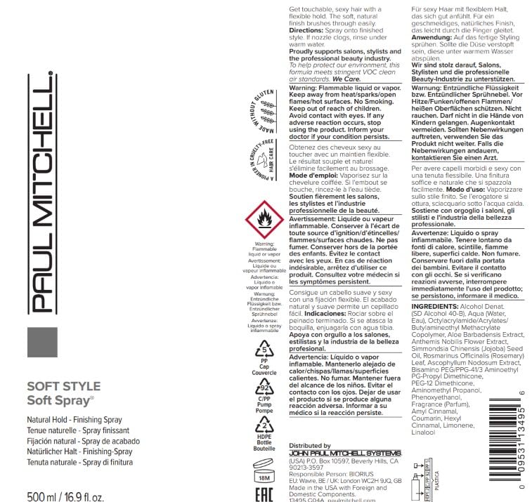 Paul Mitchell Soft Spray, Natural Hold, Touchable Finish Hairspray, For All Hair Types, 16.9 fl. oz.