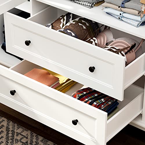 ECACAD Wide Wardrobe Armoire with 4 Doors, Shelves, 2 Drawers, 2 Hanging Rods and 7 Compartments, Wooden Closet Storage Cabinet for Bedroom, White (63”W x 18.9”D x 71.3”H)