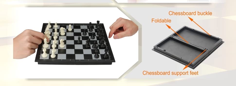 Multipurpose Go Magnetic Travel Chess Set with Folding Chess Board Educational Toys for Kids and Adults (12.6")