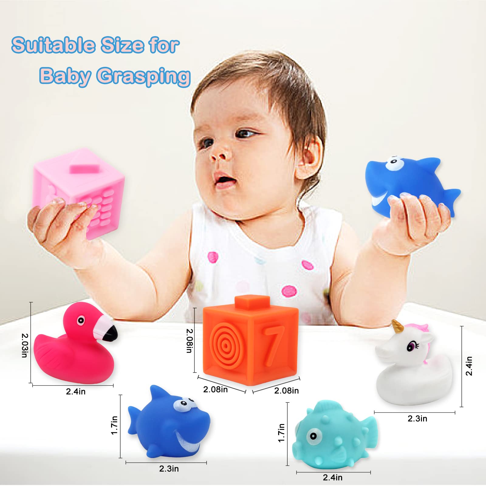 KIDPAPA Baby Blocks,16 PCS Baby Soft Building Blocks, Stacking Blocks with Shark Animals and Number, Educational Montessori Toys for Babies 6 to 12 Months and Up