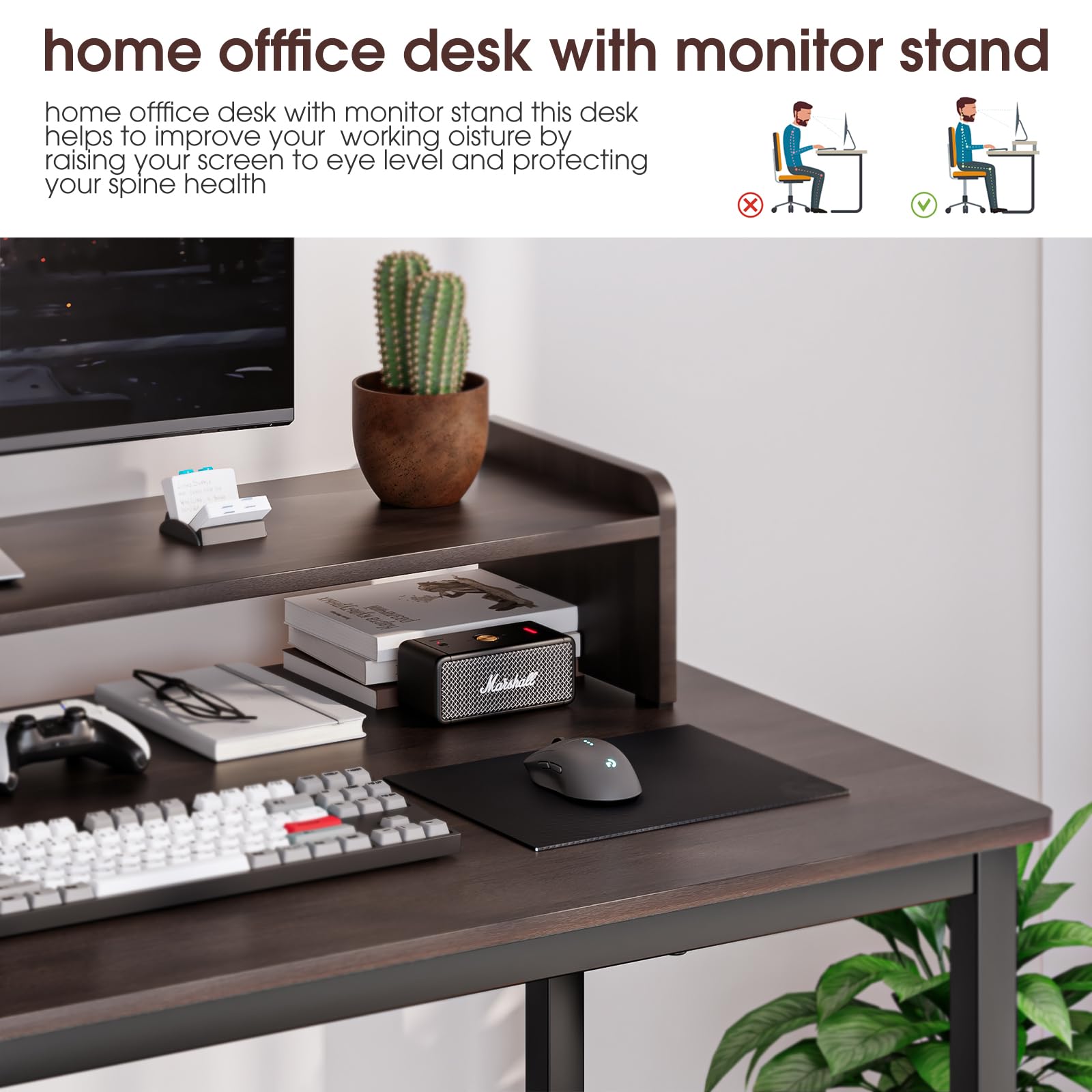 GZSHIYITECH 45" Home Office Desk with Monitor Stand, Can Place 2 Monitors, Can be Used as a Game Desk or Computer Desk ,Modern Design Corner Desk (Black)