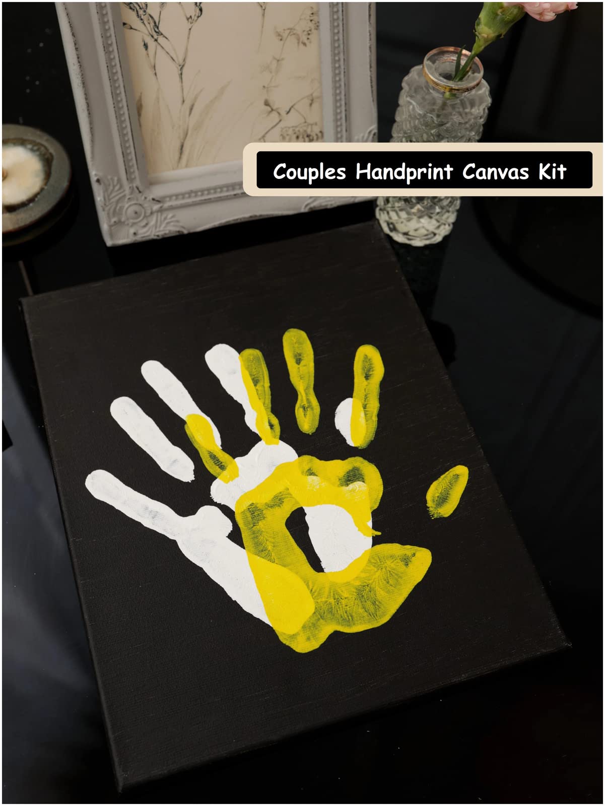 CHERRY CHEERS DIY Couples Canvas Handprint kit, Lovers Customized Special Moments Handmade Gift, Anniversary, Valentine Day Keepsake Gifts Non-Toxic Paints (Black)