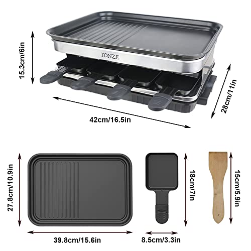 Indoor Grill Smokeless Korean BBQ Grill 2 IN 1 Griddle Electric Grill Raclette Table Grill Kitchen Appliances with 8 Mini Grill Cheese Pans Christmas Gift Removable Non-Stick Temperature Control,1500W