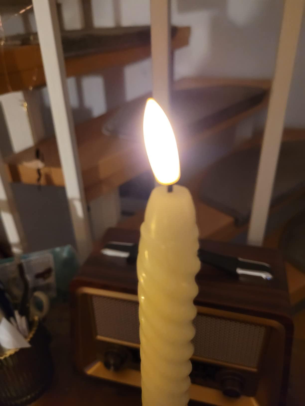 Lasumora Flameless Taper Candles Flickering with Remote Timer, LED Taper Candles Battery Operated Warm 3D Wick Spiral Window Candles 6 Pack Real Wax Wedding Home Birthday Christmas Decor 9.8" Ivory