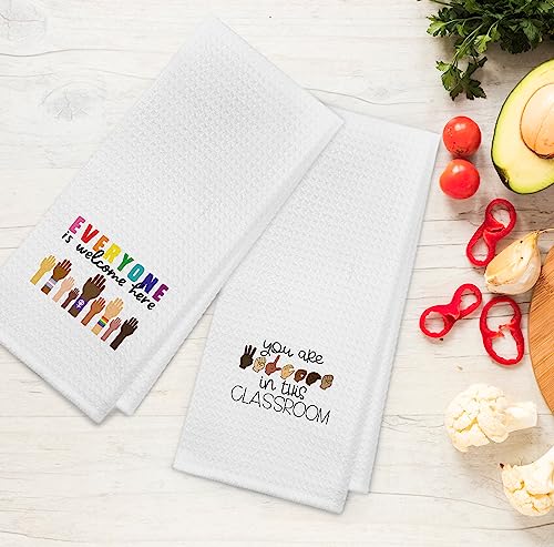 Diversity Kitchen Towels,Everyone is Welcome Here Diversity Kitchen Towels and Dishcloths 16×24 Inch,American Sign Language ASL Diversity Hand Towel Dish Towel Tea Towel For Kitchen Decor,Set of 2