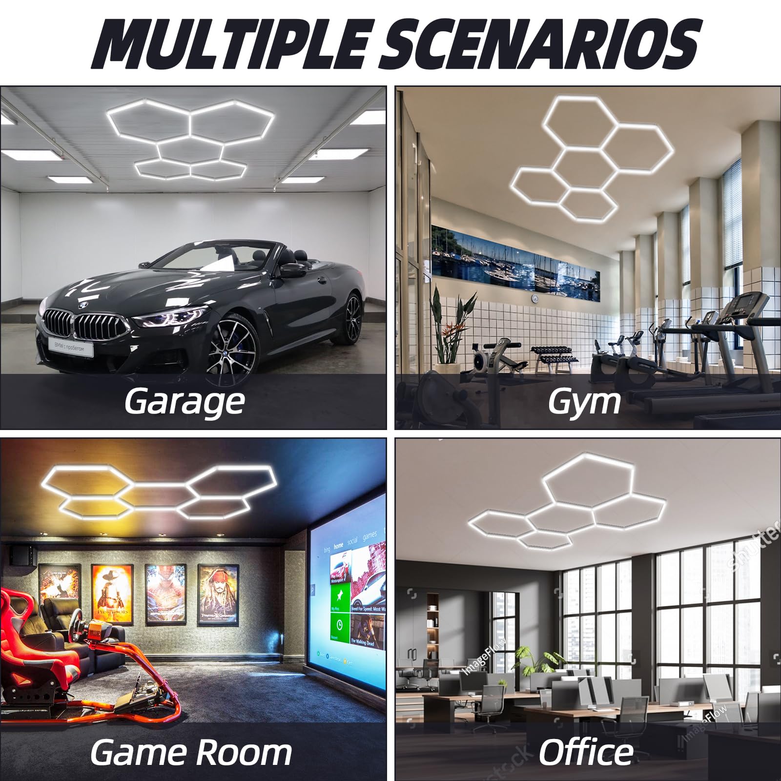 GooComfy Modern Hexagon LED Garage Light Fixture, 120W 13200LM 25 Pack Honeycomb Ceiling Light for Garage, Basement, Gaming Room, Warehouse, Gym, 5 Hexagon