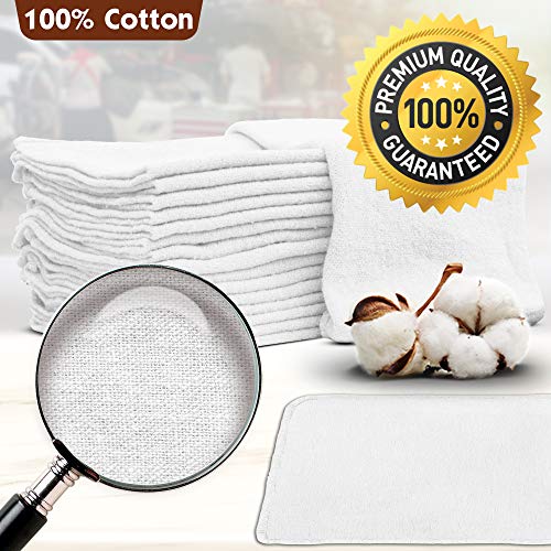 Nabob Wipers Auto Mechanic Shop Towels 100 Pack Shop Rags 100% Cotton Size 14"x14" Commercial Grade (100 Pack, White)