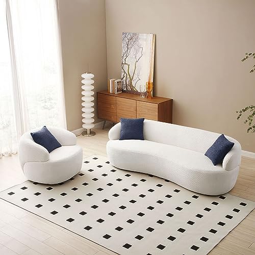 EASYTOUR Curved Sofa, Modern 3-Seater Upholstered Sofa Couch with 2 Pillows, Modern Fabric Boucle Couch for Living Room, Bedroom, Apartment, Office, No Assembly Needed, Beige