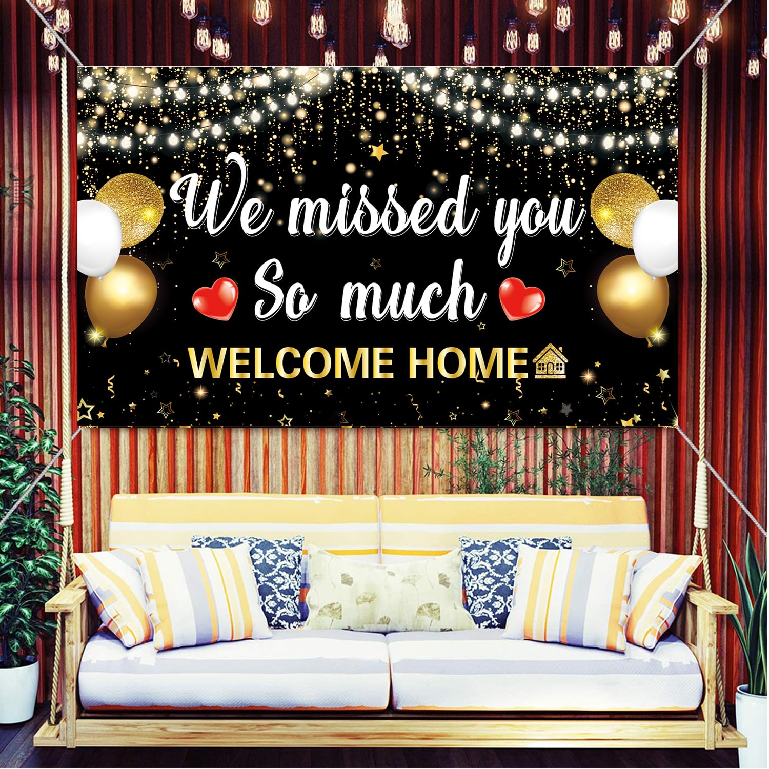 LOONELO Welcome Home Backdrop Banner Decorations with 70.8"X43.3",We Missed You So Much Backdrop Photo Booth Props, Welcome Home Sign for Graduation Retirement Military Army Homecoming Decorations