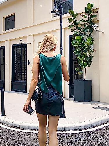 Ekouaer Silk Pajamas for Women Satin Tank Top With Satin Shorts Pjs Set Cute Sleepwear 2 Piece Lounge Sets Green